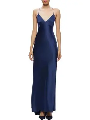 Alice + Olivia Montana Lace-up Satin Gown - Azure