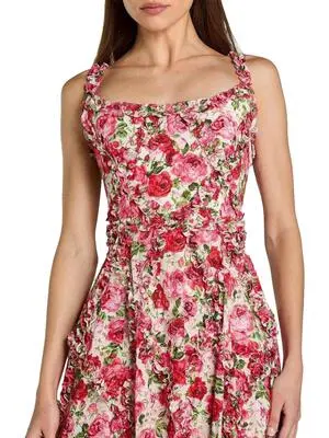 Mac Duggal Ruffle Floral Sweetheart Maxi Dress - Pink Multi