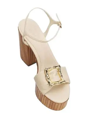 Schutz 120mm Enola Leather Bamboo-heel Platform Sandals Egg Shell