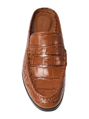 Simkhai Dean Croc-embossed Leather Backless Loafers - Saddle