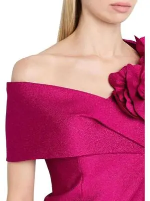 Rickie Freeman For Teri Jon One-shoulder Floral Applique Mermaid Gown - Berry