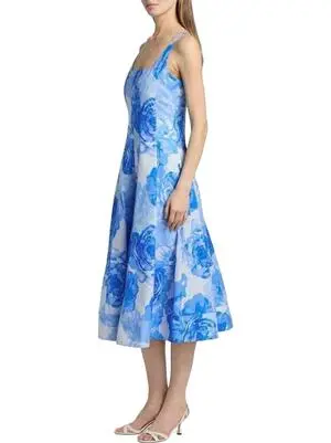 MILLY Nia Printed Stretch Cotton Poplin Midi-dress - Blue Multi
