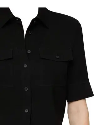 Lafayette 148 New York Button-down Finesse Crepe Shirt - Black