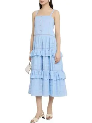 Ramy Brook Daria Embroidered Voile Midi Dress - Bazaar Blu