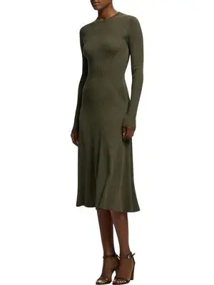 Ralph Lauren Parson Rib-knit Silk-blend Day Dress - Cypress