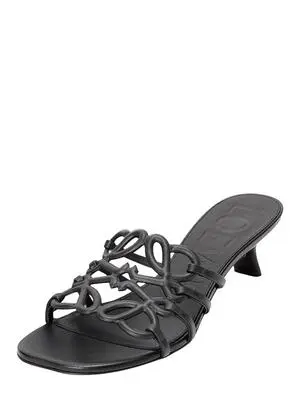 Loewe Petal Anagram Leather Caged Mule Sandals - Black