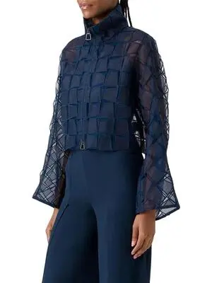 Akris Mimi Embroidered Organza Jacket - Navy