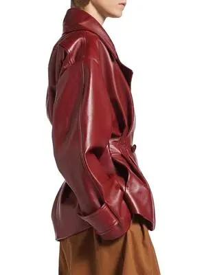 BALENCIAGA Pleated Leather Short Peplum Trench Coat