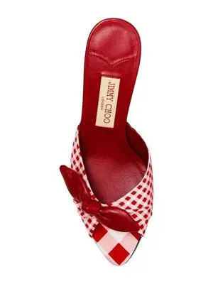 JIMMY CHOO 85mm Livi Mixed Gingham Wedge Mules - Ruby Red M