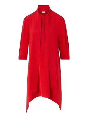 Akris Neck Scarf 3/4-sleeve Silk Tunic Blouse - Red