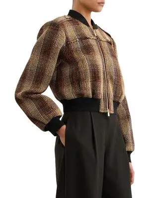 TOCCIN Pierce Plaid Tweed Bomber Jacket - Fig Multi