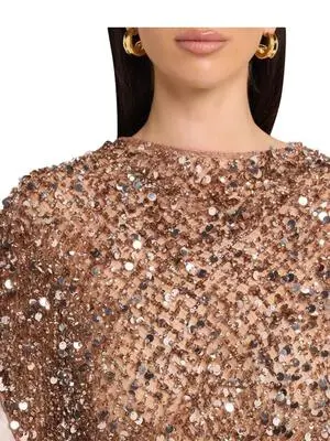 Lapointe Sequined Net Mesh Cap-sleeve Top - Cinder