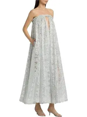 Zimmermann Carousel Metallic Lace Strapless Dress - Silver