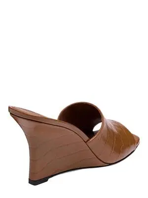 STUART WEITZMAN 85mm Vinnie Croc-embossed Leather Wedge Mules - Doe