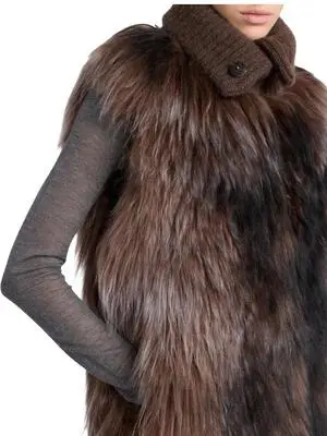 Giorgio Armani Shearling Vest With Knit Collar - Multi