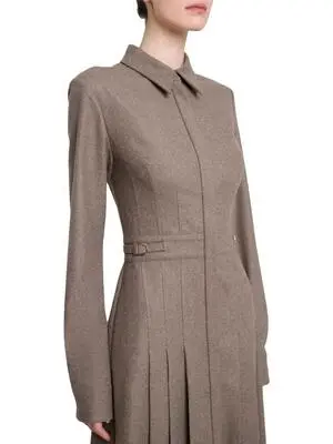 Gabriela Hearst Ethel Cashmere Flannel Long-sleeve Midi Shirtdress - Walnut