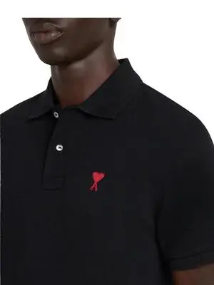 AMI Paris Apos;s De Coeur Cotton Polo Shirt - Noir