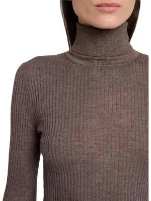 Gabriela Hearst Peppe Turtleneck Cashmere Rib Top - Walnut