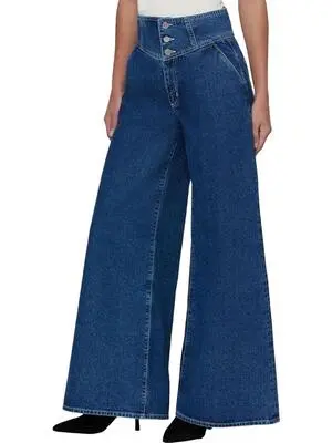 L & APOS;AGENCE Sonja Corseted Wide-leg Jeans - Atlantis