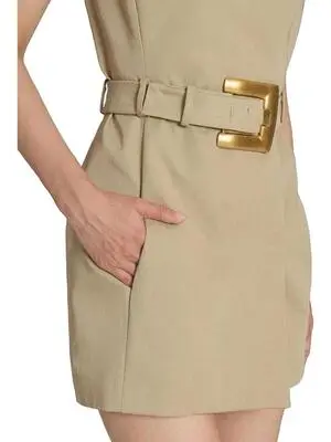 Balmain Belted Gabardine Sleeveless Mini Dress - Sable