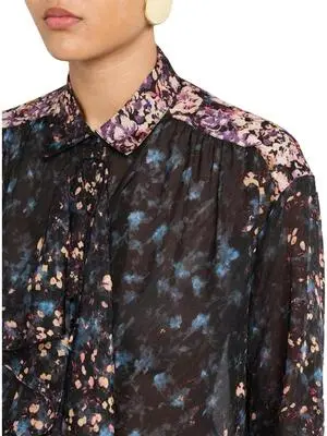 Ulla Johnson Gesture Floral Silk Ruffle Blouse - Eclipse