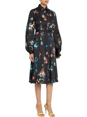 Prabal Gurung Balloon Long-sleeve Floral-print Midi Dress - Black Mult