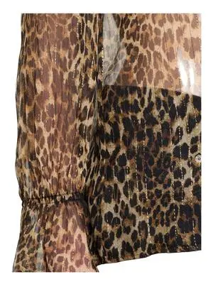 NILI LOTAN Cecily Metallic -print Silk Ruffle Shirt - Leopard