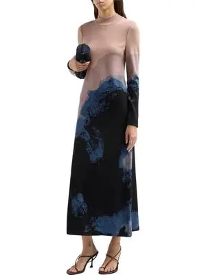 Misook Abstract Long-sleeve A-line Maxi Dress - Charm/std/