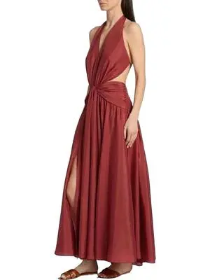 Zimmermann Indra Plunge Halter Maxi Dress - Raspberry