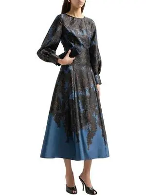 Misook Abstract A-line Midi Dress - Std/chm/bk