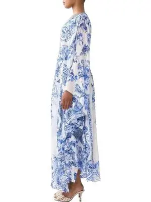 Camilla Silk Long Caftan - Ceramic Panoramic