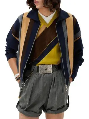 Versace Colorblocked Wool-blend Zip-up Blouson Jacket - Navy/brown