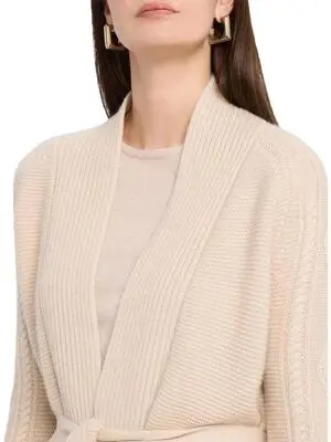 Neiman Marcus Cashmere Cable Belted Cardigan - Bone