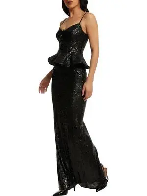 DRESS THE POPULATION Akiah Sequin Peplum Bodycon Gown