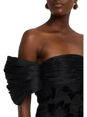 Badgley Mischka Floral Guipure Off-the-shoulder Gown - Black