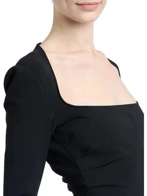 Dolce & Gabbana Square-neck Jersey Milano Rib Long-sleeve Midi Dress - Nero