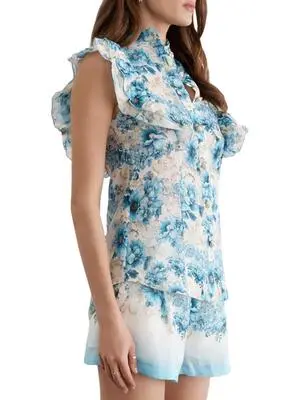 AQUA BLU AUSTRALIA Aubrey Floral Ruffle Top - Blue