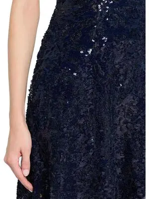 Rene Ruiz Collection Strapless Floral Sequin A-line Gown - Navy