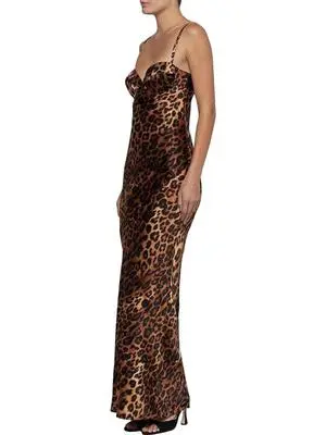 L & APOS;AGENCE Sayla Leopard Silk Charmeuse Gown - Tan Multi