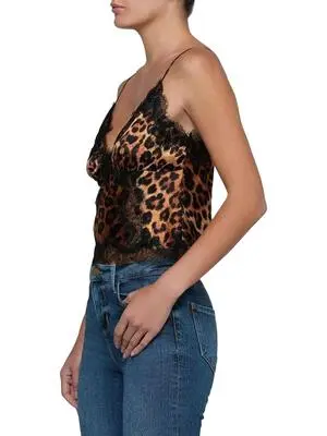 L & APOS;AGENCE Kimber Leopard Silk Lace Cami