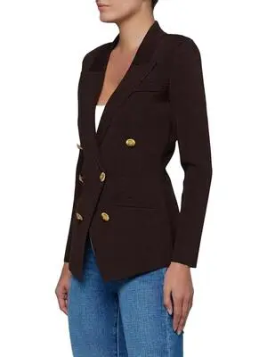L & APOS;AGENCE Amelia Knit Double-breasted Blazer Dark Java