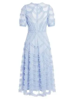 Mac Duggal Ruffle-trim Mesh Midi Dress - Periwinkle