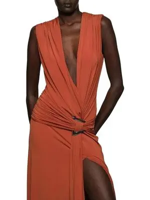 ET OCHS Jil Plunging Draped Column Gown - Terracotta