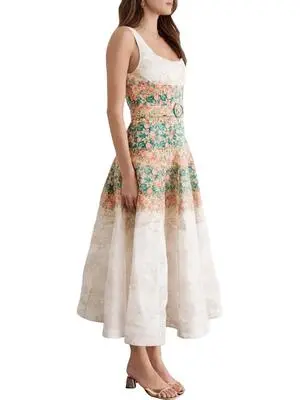 AQUA BLU AUSTRALIA Phoebe Belted Midi Dress - Multi
