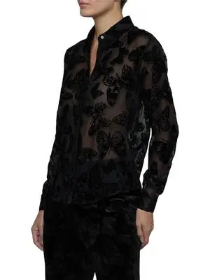 L & APOS;AGENCE Laurent Burnout Velvet Blouse - Black