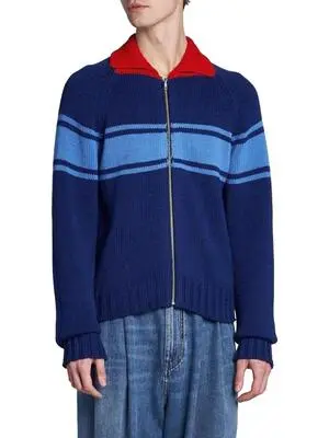 Marni Colorblocked Cotton Zip-front Cardigan - Ocean