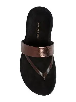 Dries Van Noten Mosaicon Metallic Leather Flat Thong Sandals - Mid Brown