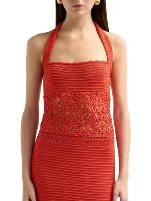 RETROFETE Peggie Crocheted Halter Maxi Dress