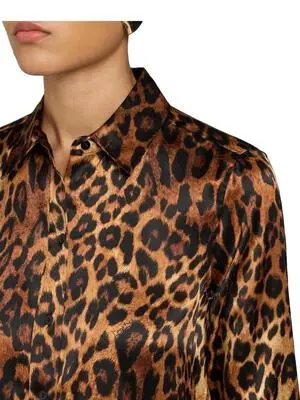L & APOS;AGENCE Dani 3/4-sleeve Leopard Blouse - Tan Multi
