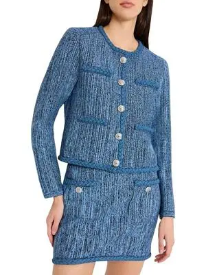MILLY Shayne Boxy Braid-trim Jacket - Blue Multi